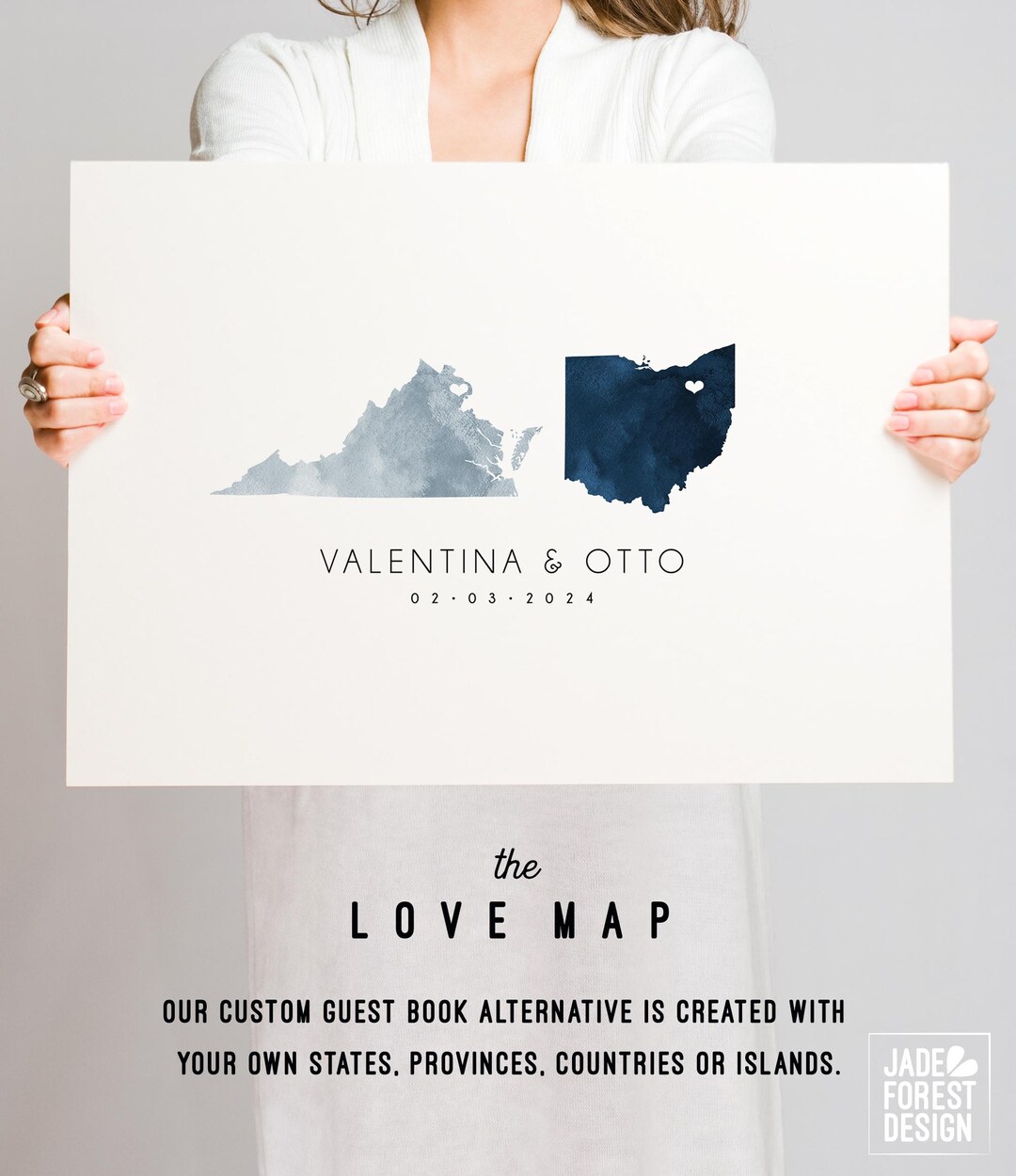 Custom Love Map Guest Book: Dusty Blue & Navy Wedding Keepsake - Etsy