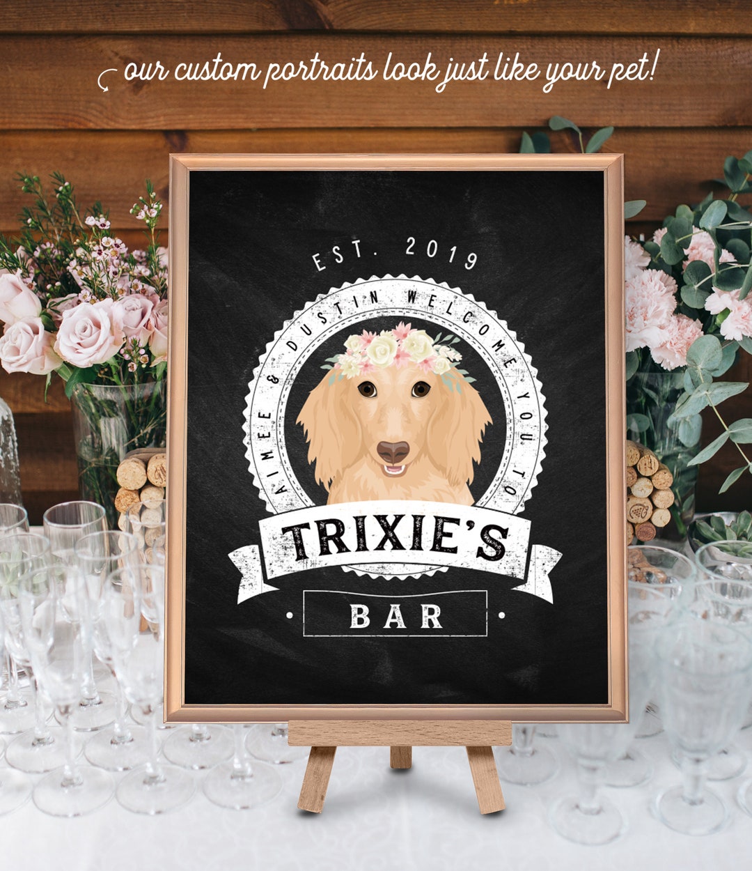 Pet Bar Sign > Custom Dachshund Dog Portrait With Logo Badge for ...