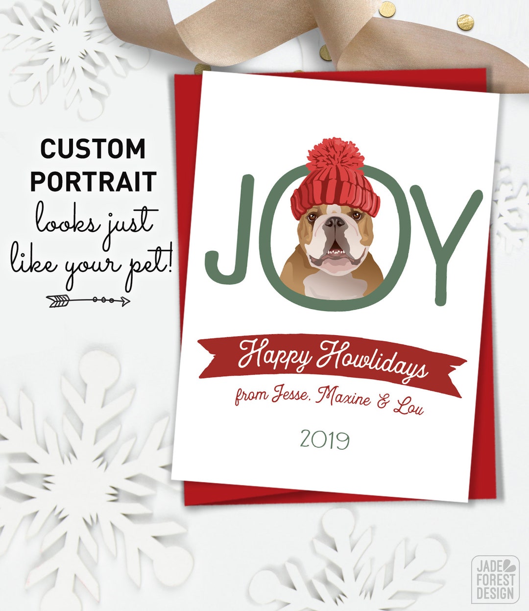 Custom Bulldog Holiday Card: Personalized Dog Portraits for Christmas ...