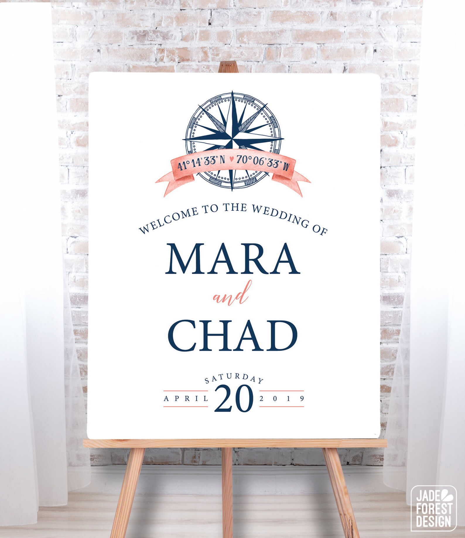 Nautical Welcome Sign Coral Navy Blue Large Canvas Sign for | Etsy