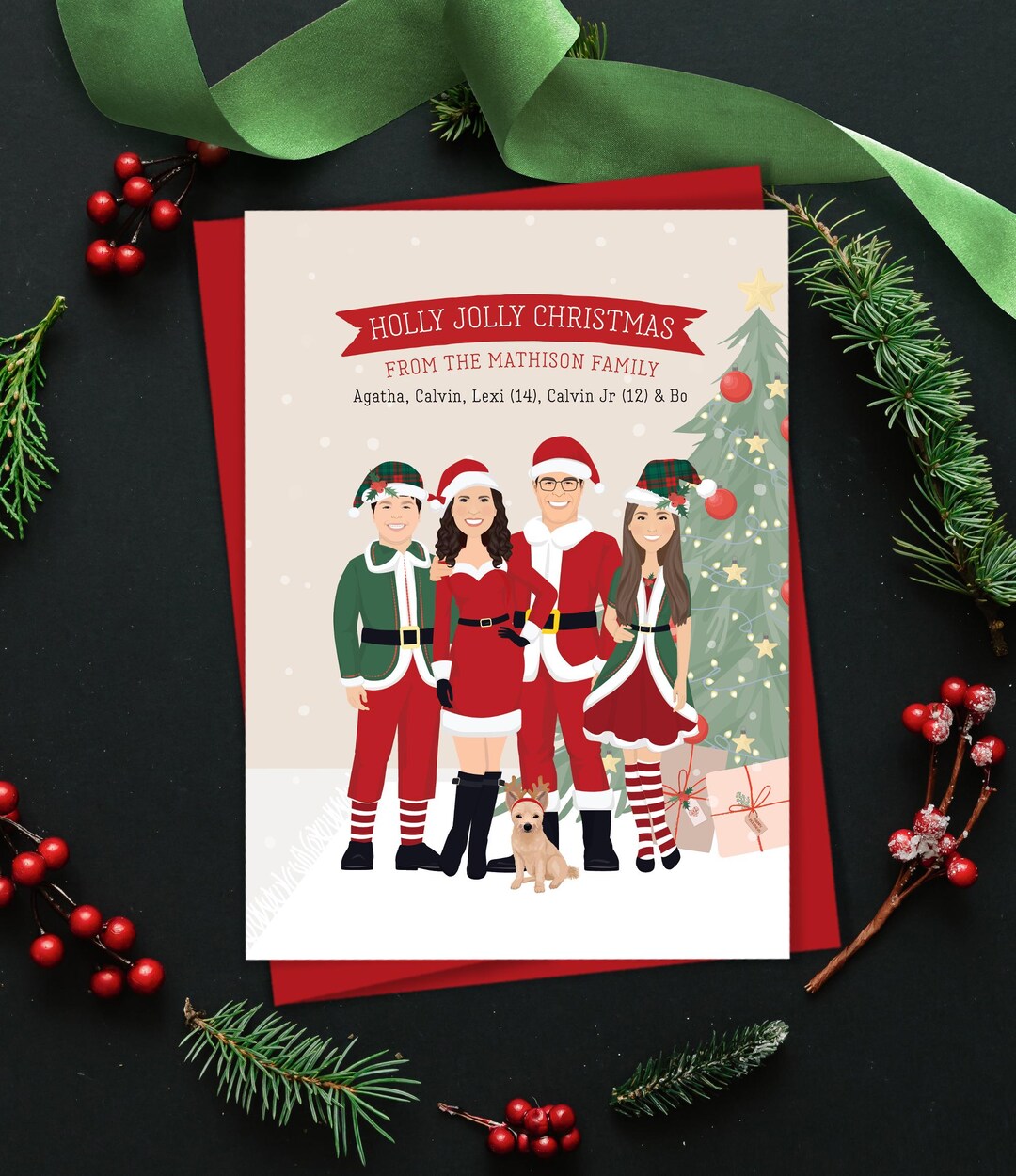 Custom Family Cartoon Christmas Cards, Personalized Portrait Portrait ...