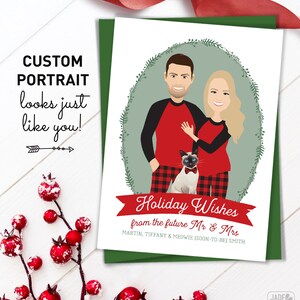 Christmas Engagement Announcement Card Custom Family Portrait - Etsy
