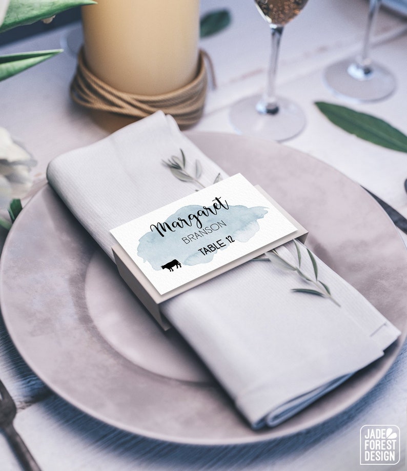 Dusty Blue Place Cards Blue Watercolor Round Card for Wedding | Etsy