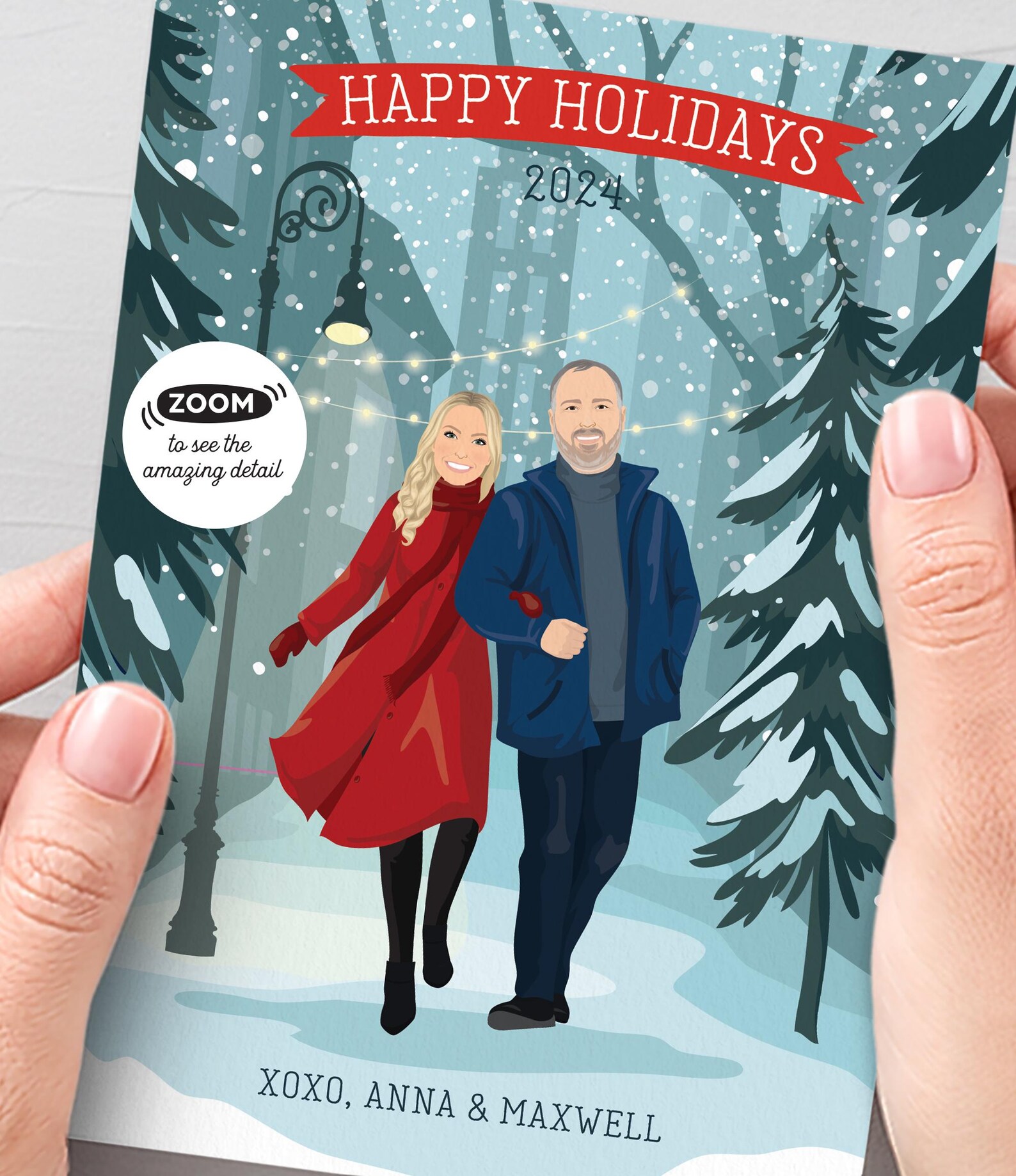 Custom Couple Christmas Card: Handdrawn Holiday Portrait - Etsy