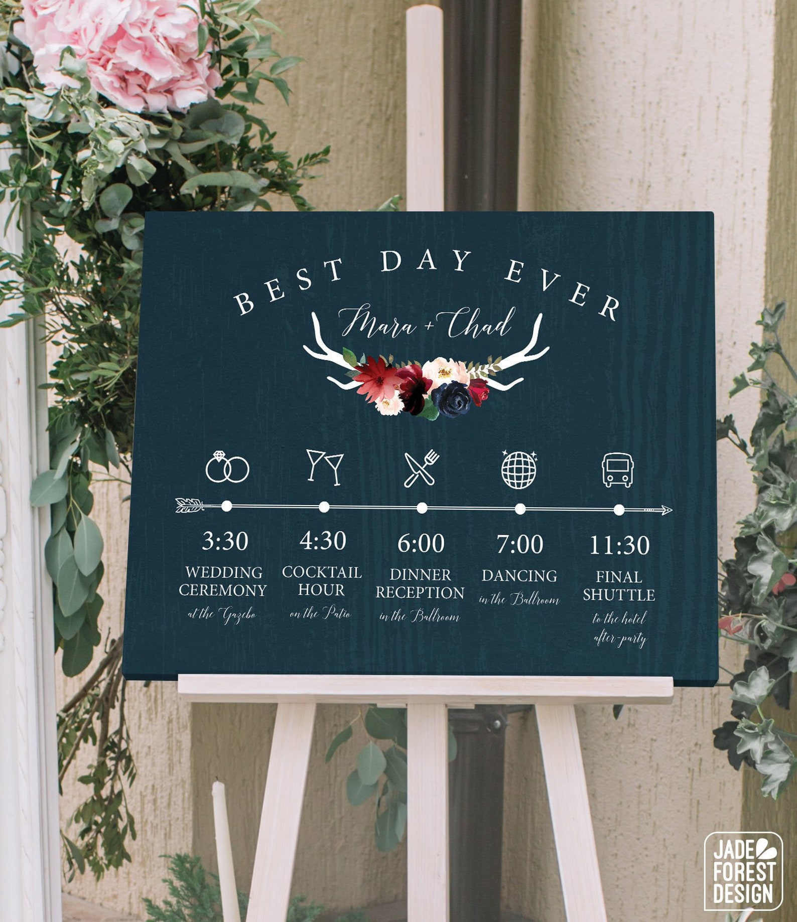 Rustic Schedule of Events Sign Wedding Agenda Burgundy Navy | Etsy
