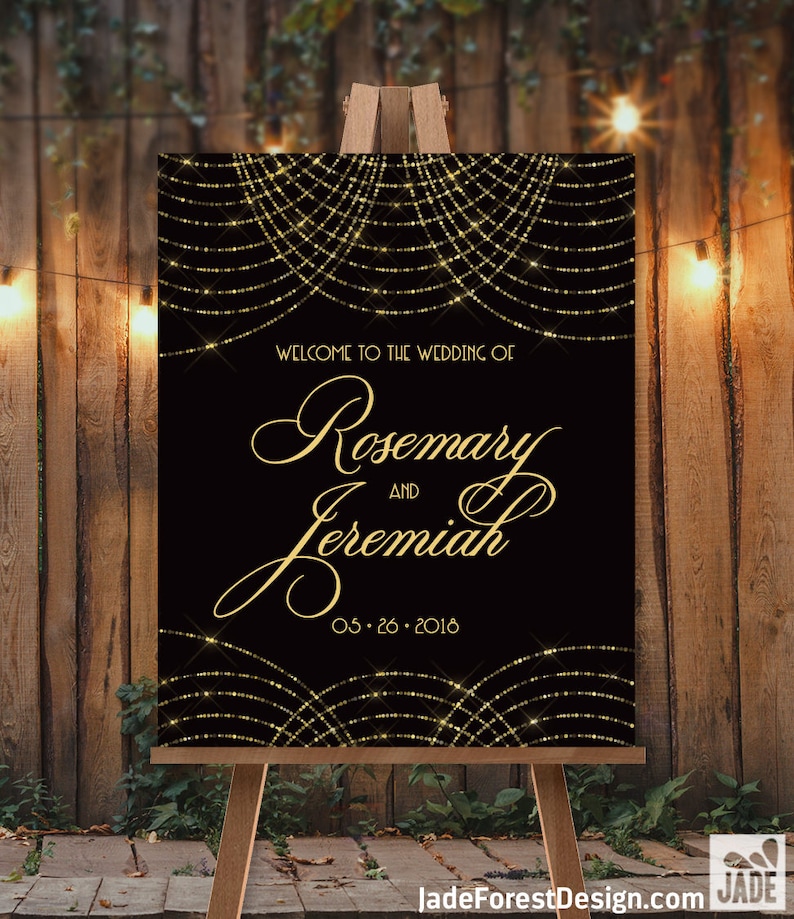Great Gatsby Wedding Sign: Elegant Black & Gold Design (canvas or ...