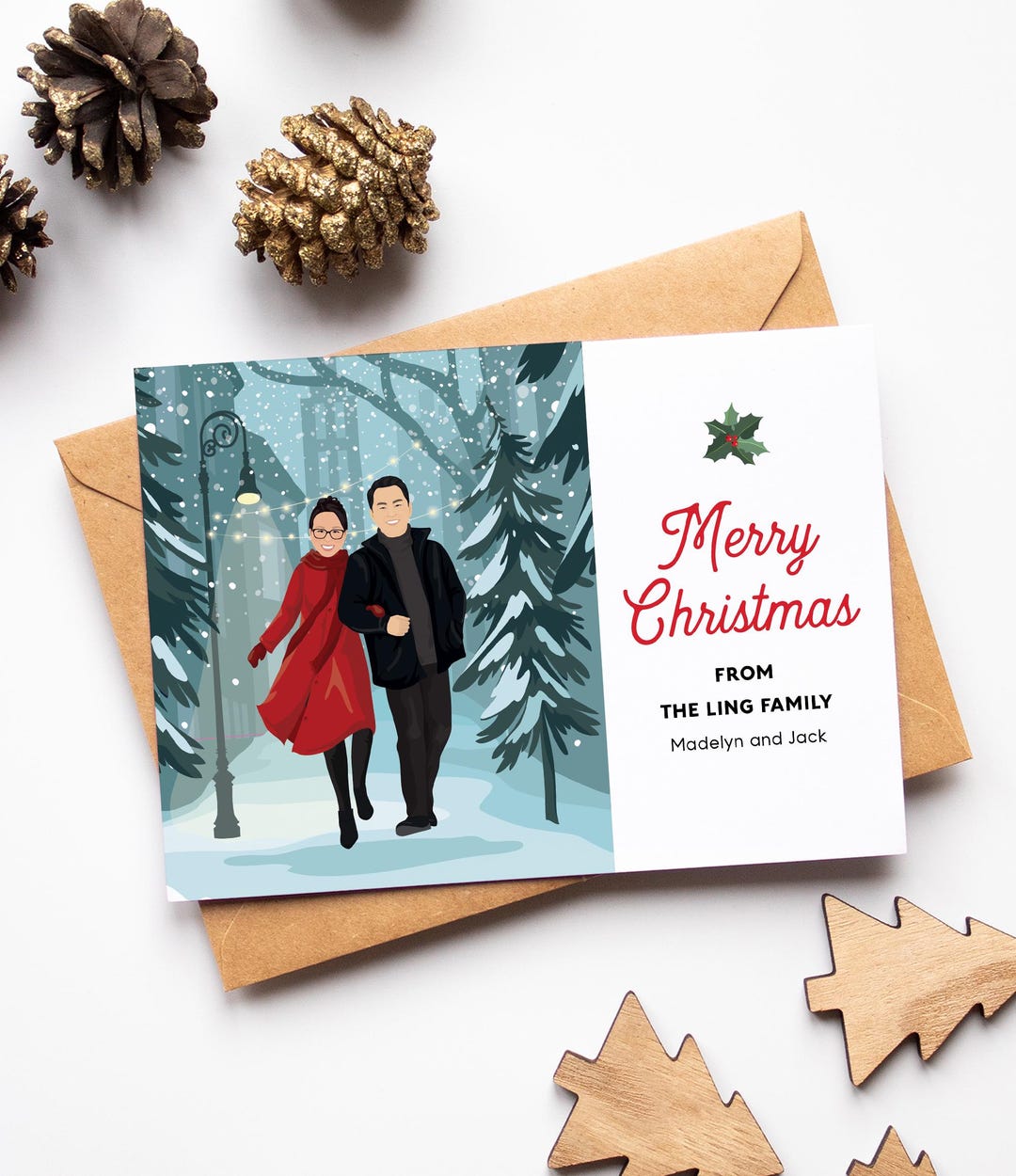 Couple Christmas Card: Custom Winter Portraits (photo to Drawing) - Etsy