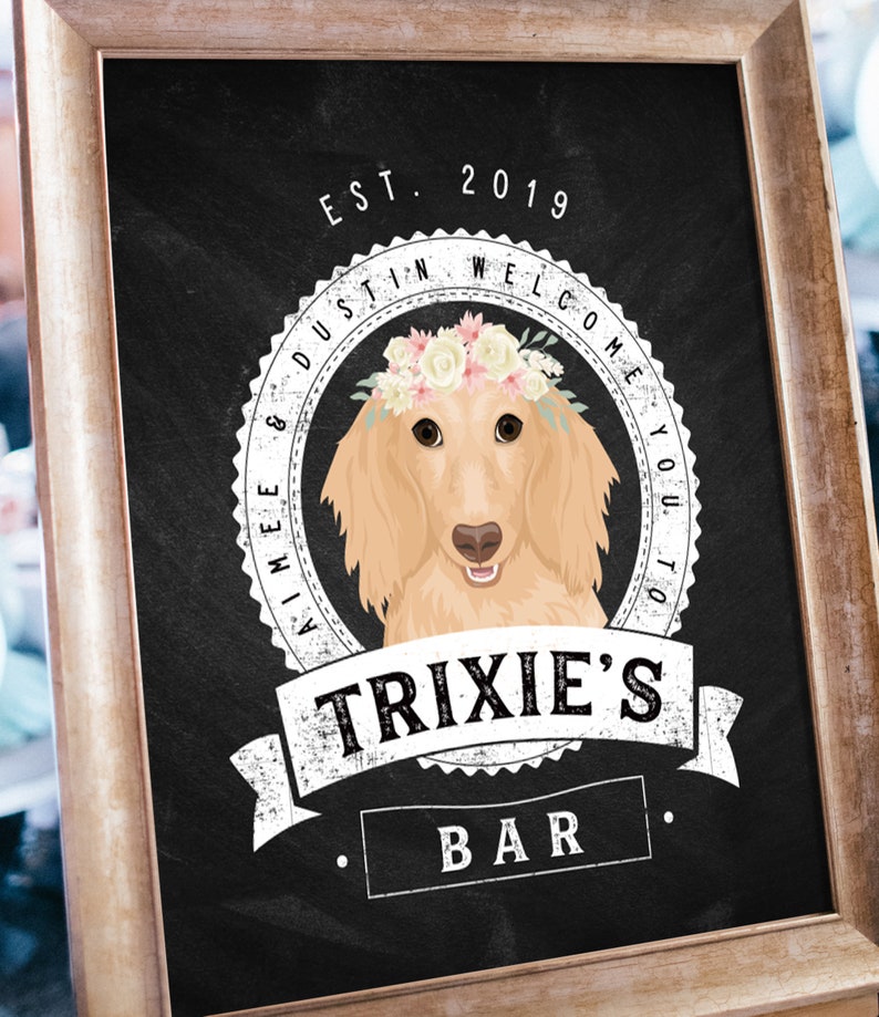 Pet Bar Sign > Custom Dachshund Dog Portrait With Logo Badge for ...