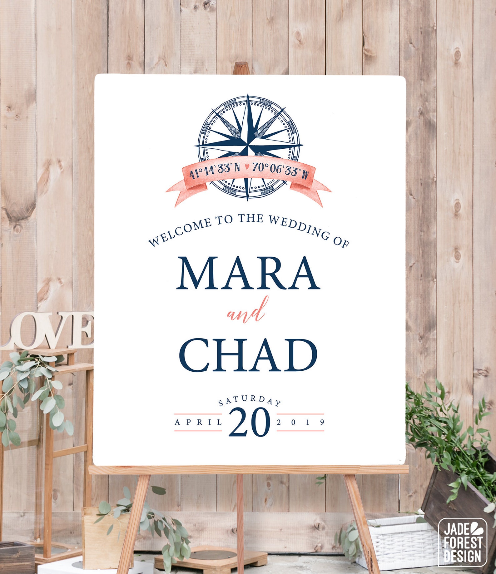 Nautical Welcome Sign, Coral Navy Blue Large Canvas Sign for Beach ...
