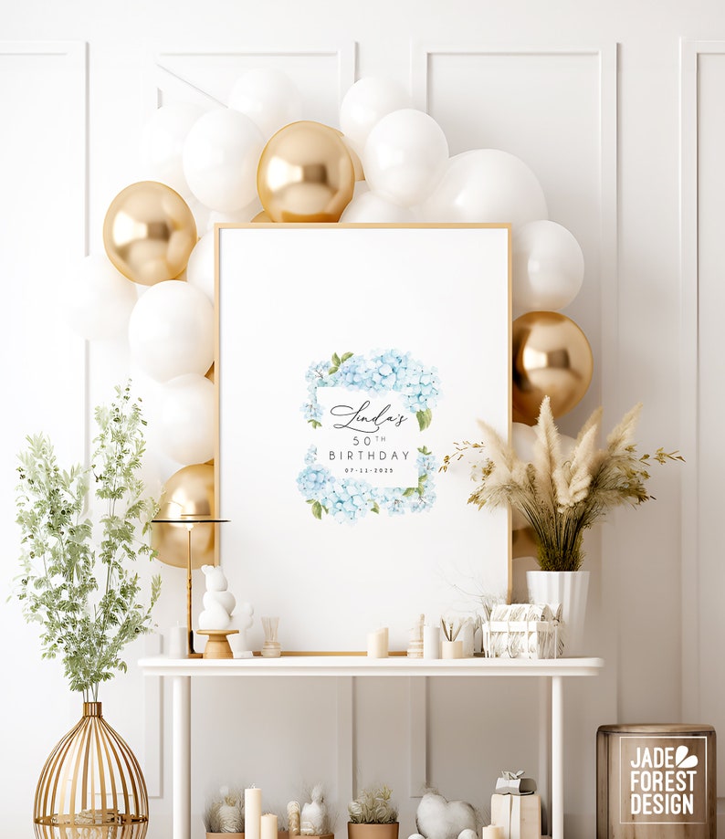 Birthday Guestbook: Blue Hydrangea Design - Custom Maple Frame - Etsy UK