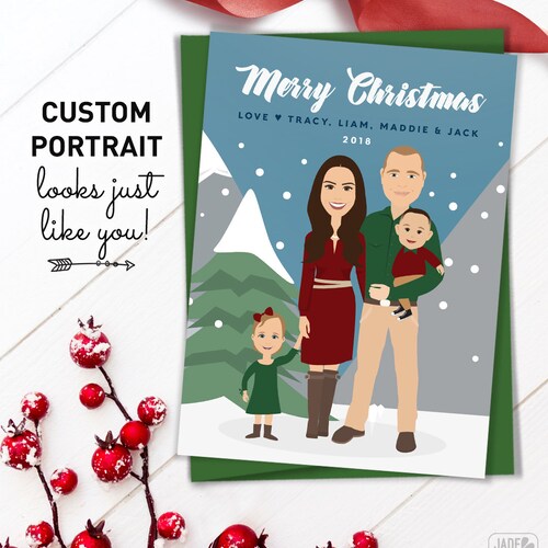 Christmas Cards Custom Cartoon Family Portrait Gift Holiday - Etsy