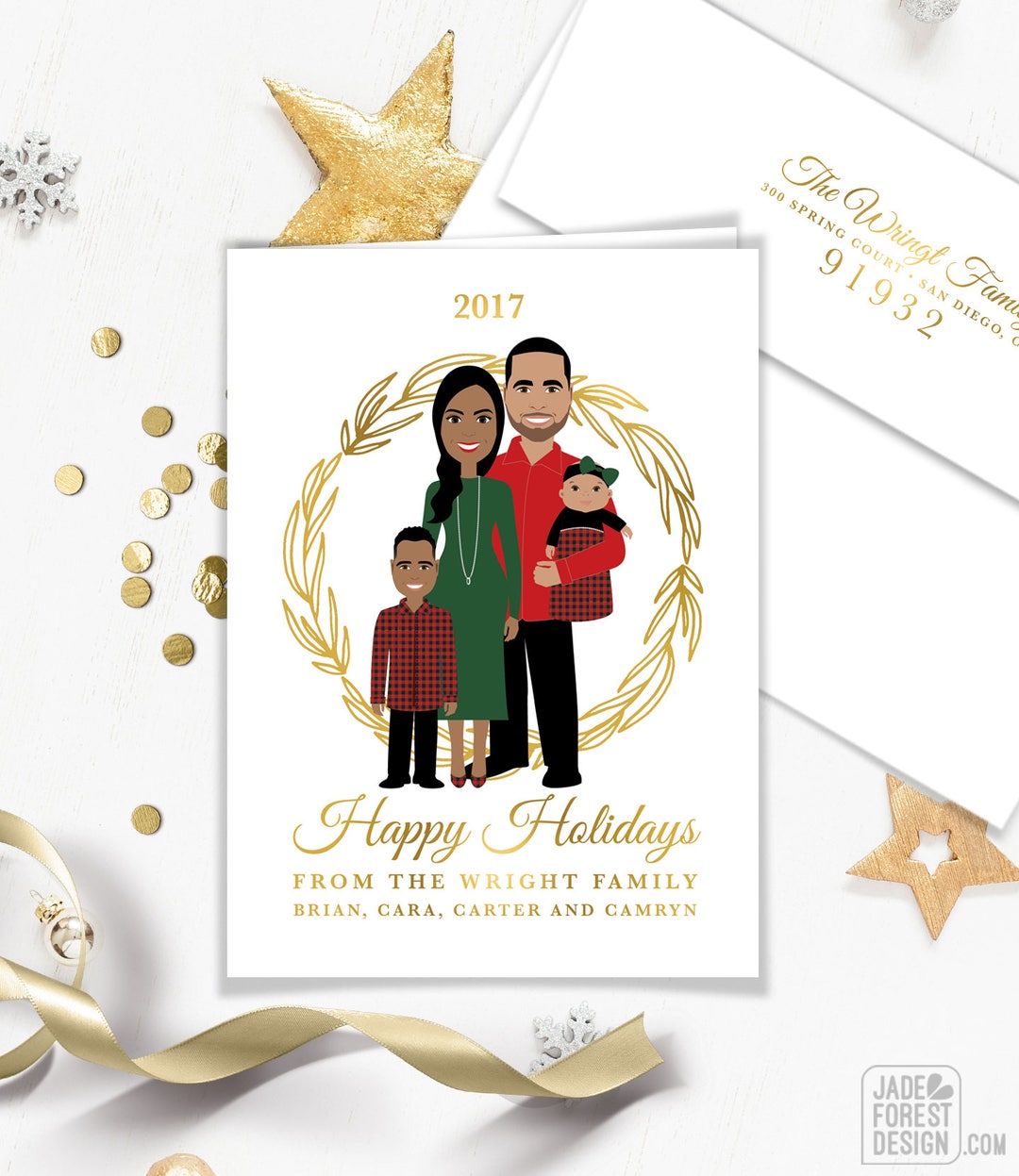 First Christmas Card Portrait / Custom Family Portrait Holiday Card ...