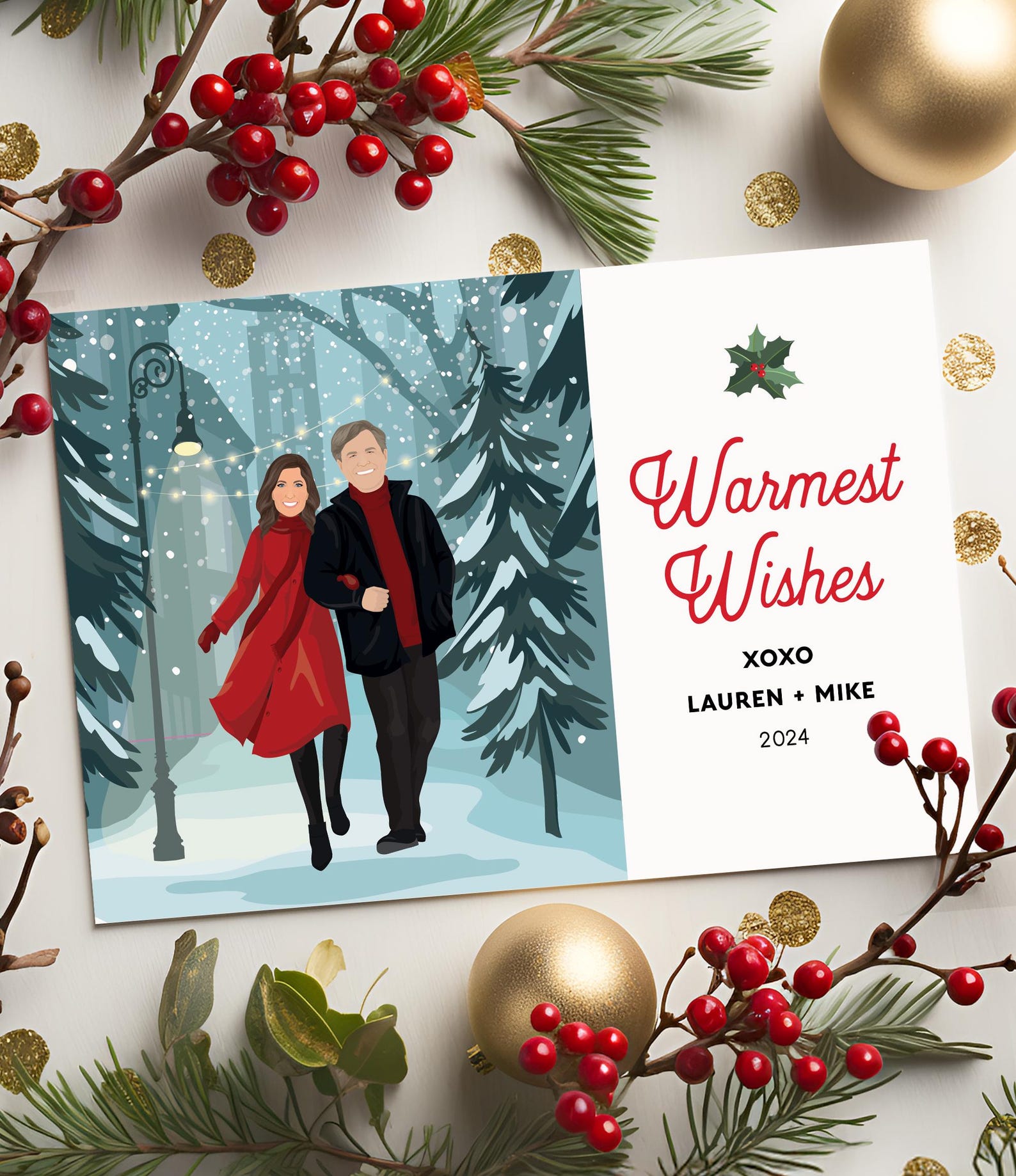 Custom Couple Christmas Card: Handdrawn Holiday Portrait - Etsy
