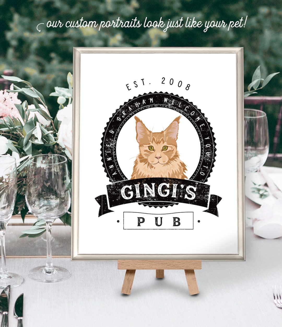 Pet Bar Sign for Wedding > Custom Cat Portrait for Wedding Bar Menu ...
