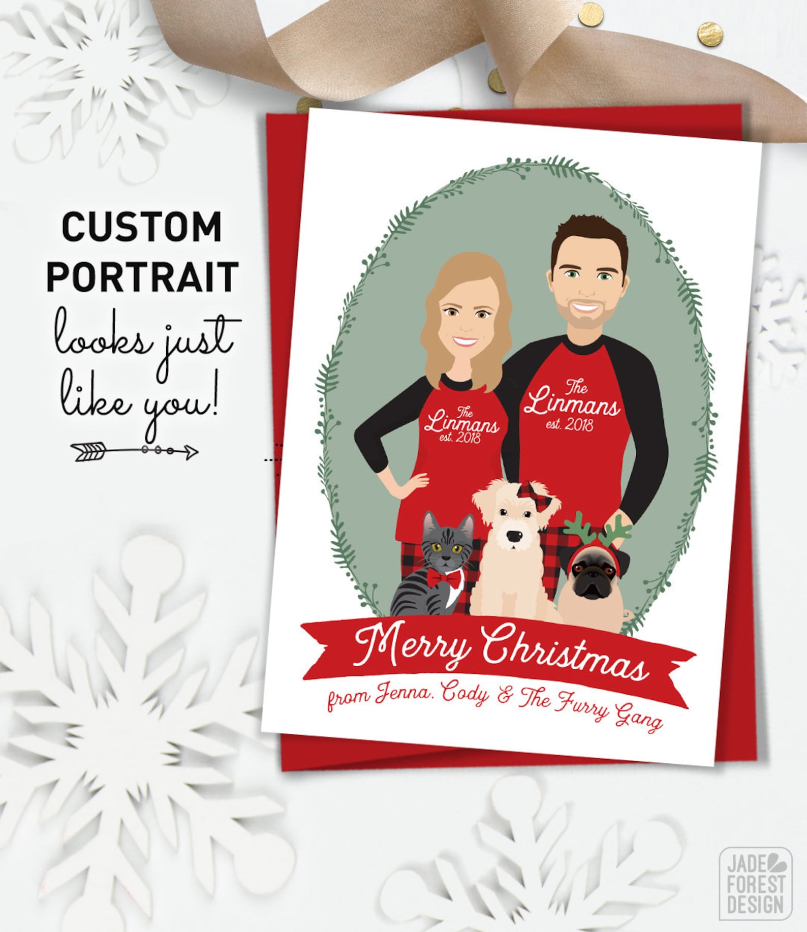Custom Couple Portrait Christmas Card Christmas Tree - Etsy