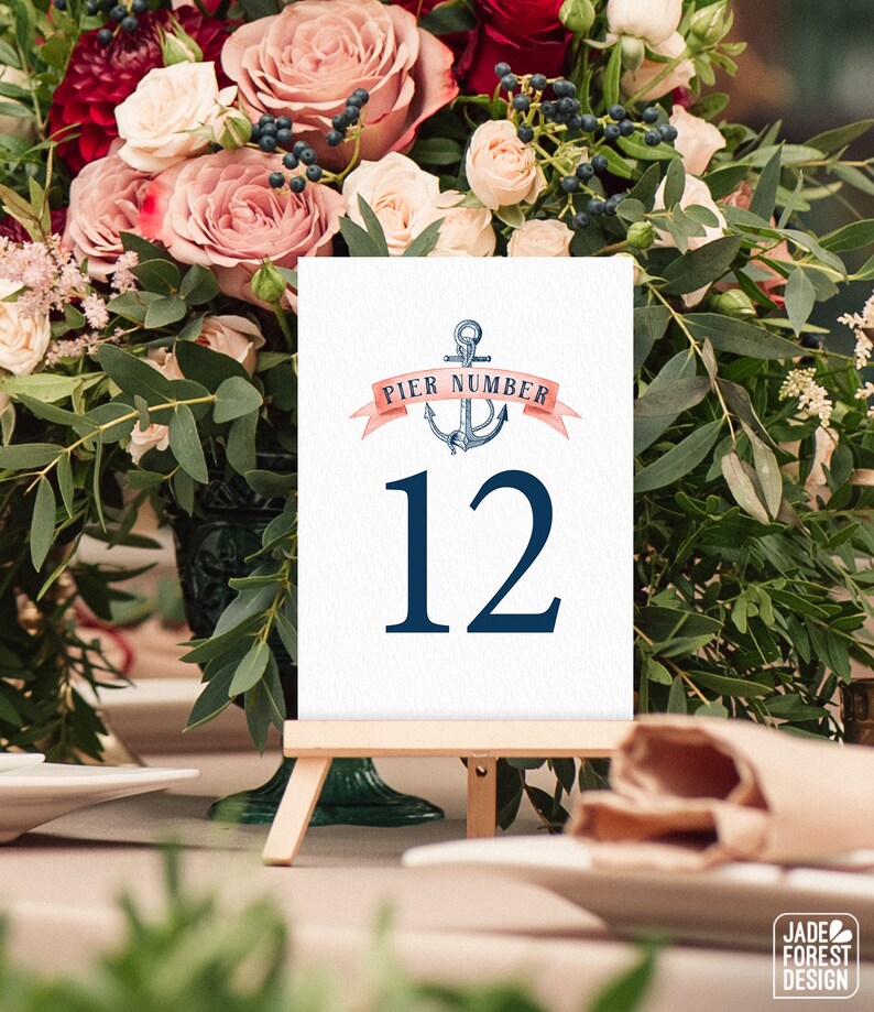 Nautical Table Numbers Coral Navy Blue Wedding Table Names | Etsy