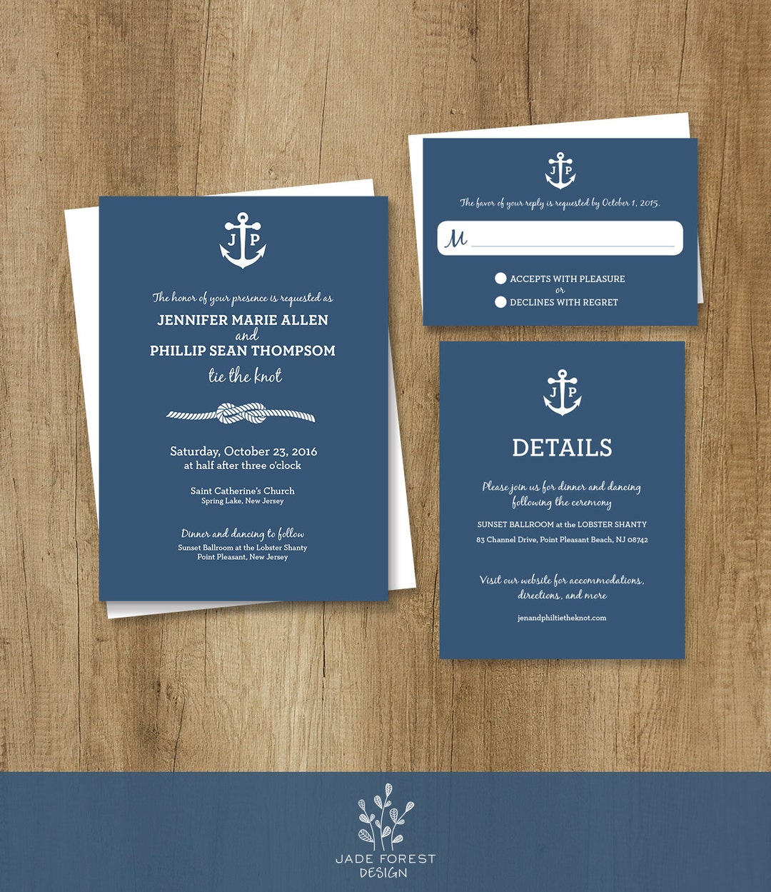 Nautical Wedding Invitation Set, Wedding Suite ... Timeless, Classic ...