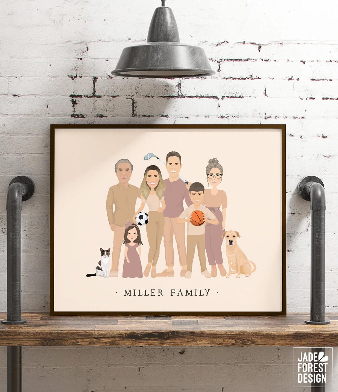 Family Portrait Drawing: Personalized Boho Style - Earth Tone Art - Etsy