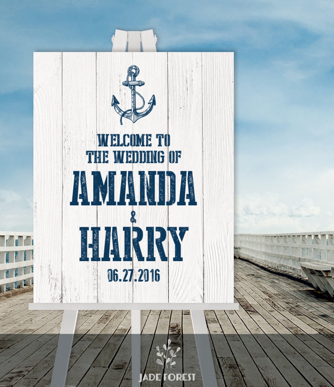 Navy Anchor Sign, Nautical Welcome, Rustic Plank Style, Custom Wedding ...