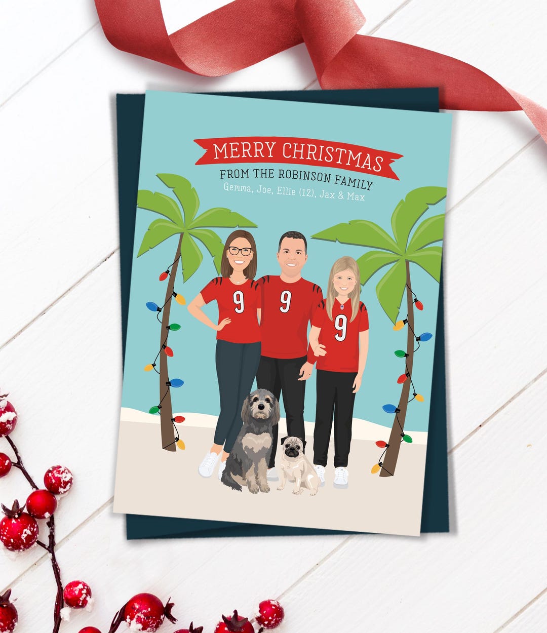 Personalized Family Holiday Cards, Family Portrait Illustration ...
