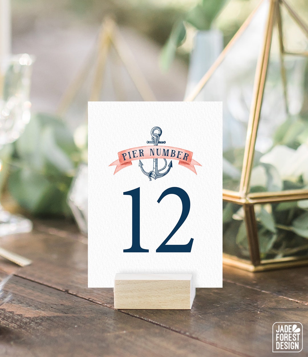 Nautical Table Numbers, Coral Navy Blue Wedding Table Names for Beach ...