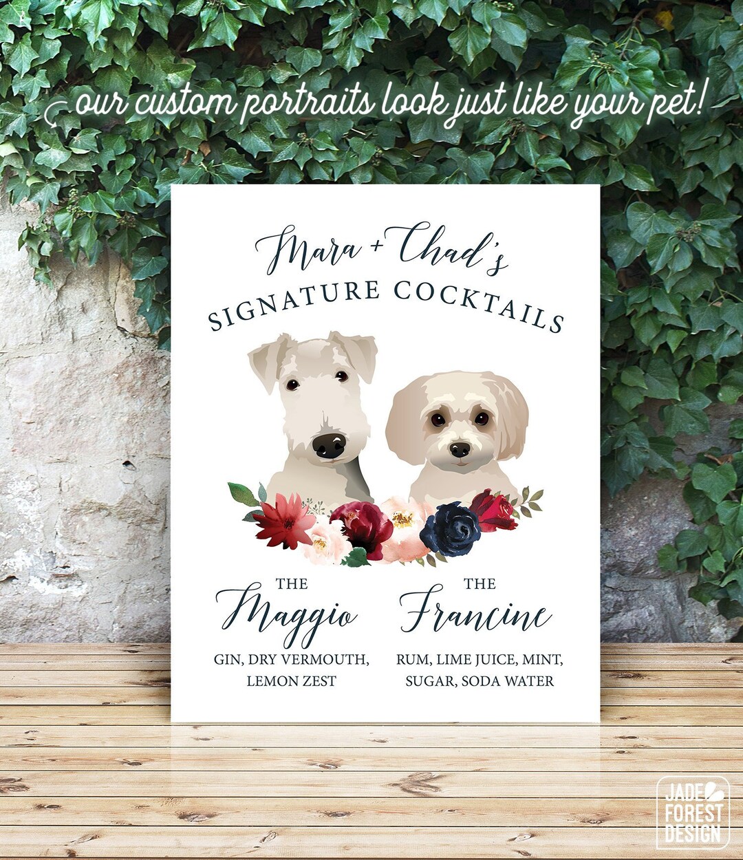 Personalized Dog Bar Sign, Pet Portrait Signature Cocktail Print, Blush ...