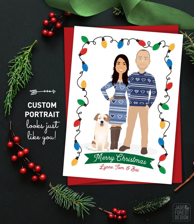 Unique Xmas Card, Custom Family Portrait Christmas Cards, Personalized ...