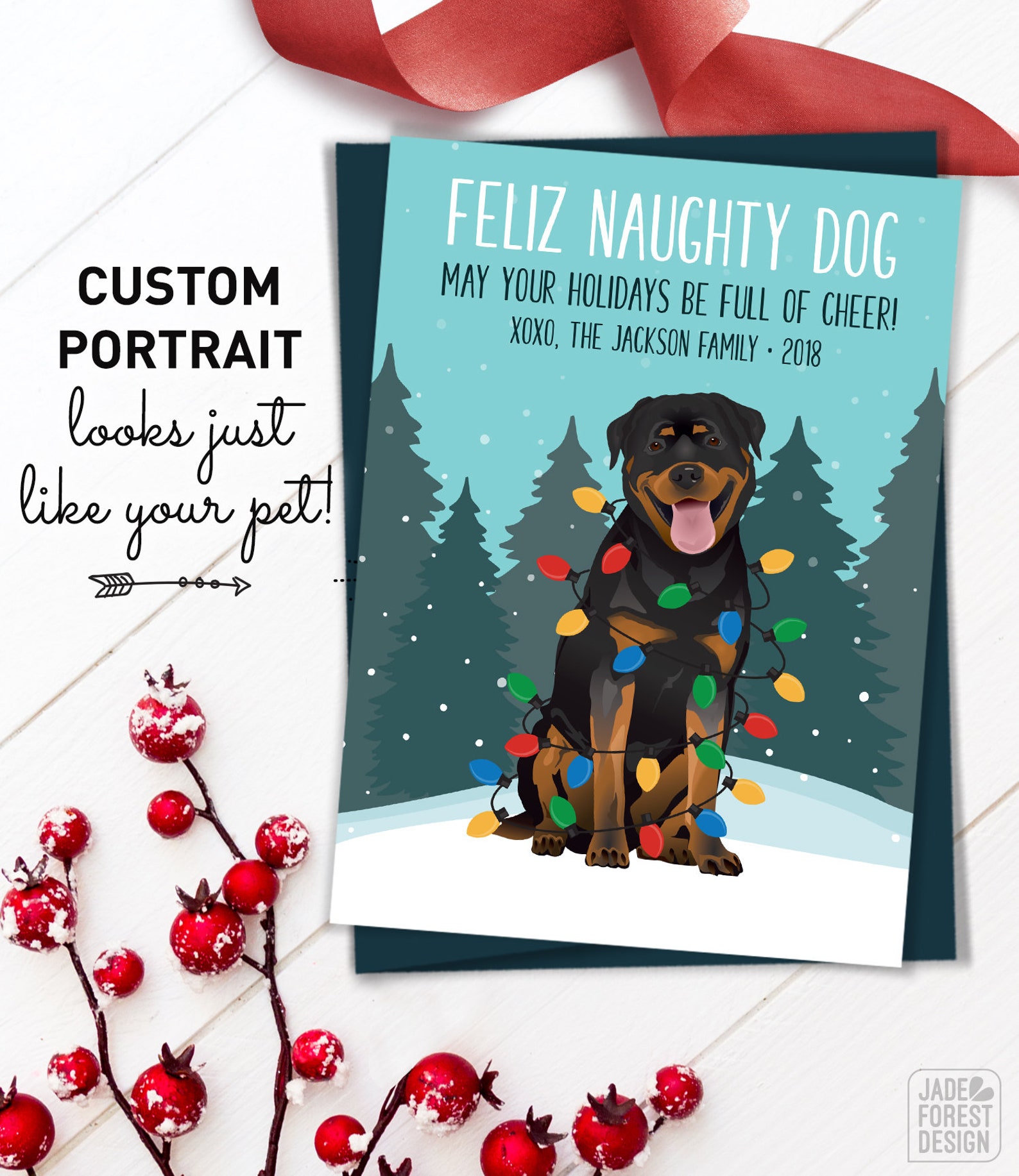 Custom Pug Christmas Card: Funny Cartoon Dog Portrait - Personalized - Etsy