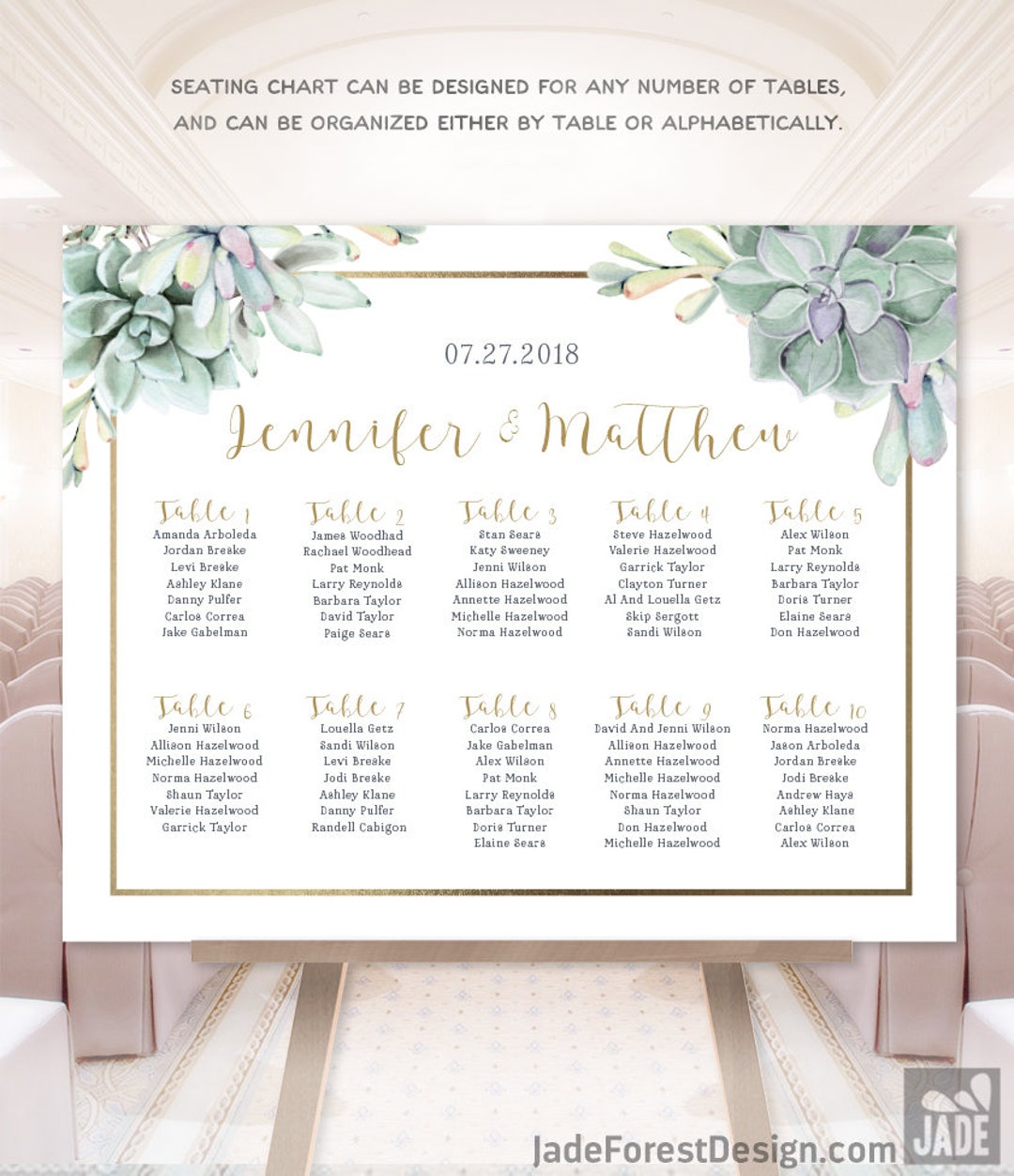 Succulent Wedding Seating Chart Sign / Greenery and Gold Geometric ...