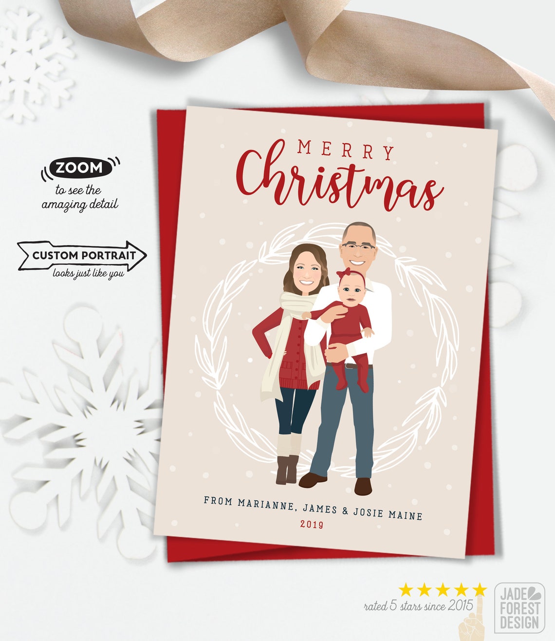 Custom Family Portrait Christmas Card Cute Holiday Card | Etsy