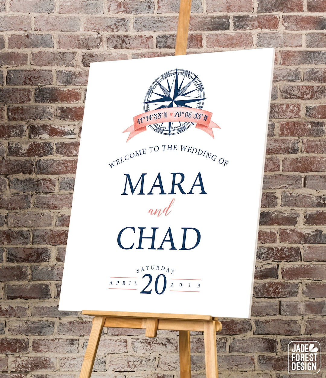 Nautical Welcome Sign, Coral Navy Blue Large Canvas Sign for Beach ...