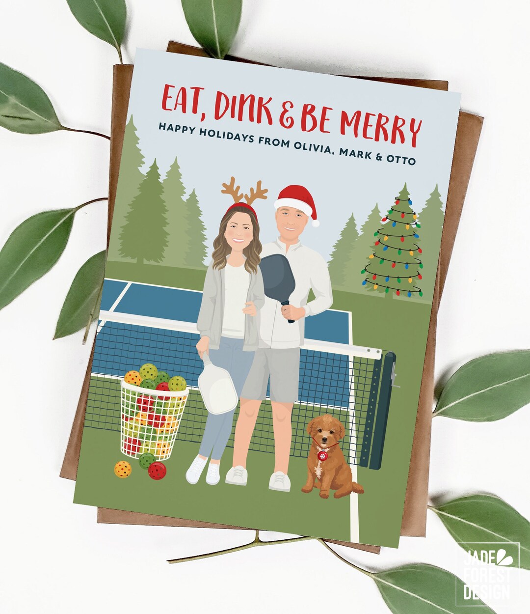 Personalized Couple Christmas Card, Pickleball Holiday Card With Pets ...