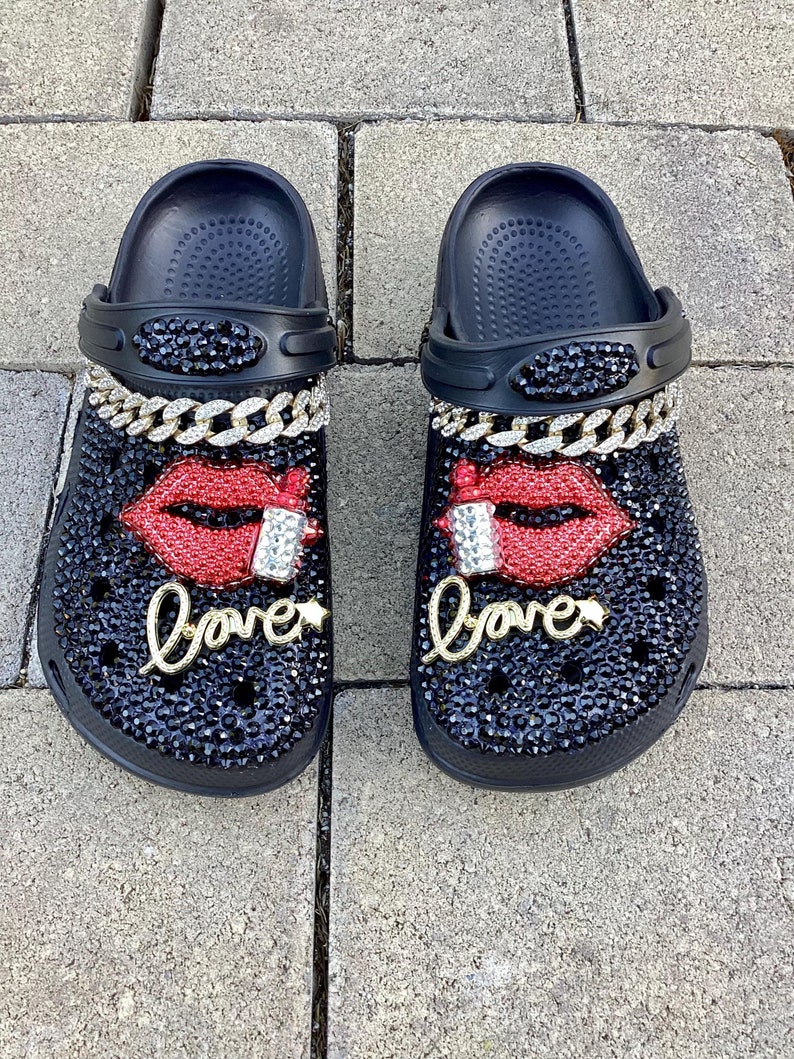 Croc Inspired Clogs, Blinged-out, Black Crocs, Gold, Size 7, Size 8, Ready to Ships, Gifts for ...