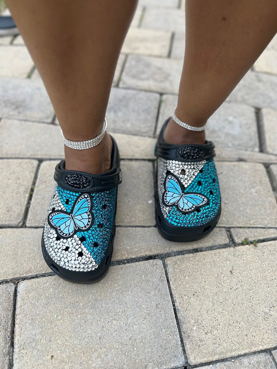 Blinged Out, croc Inspired Crocs', Turquoise, Size 7 , Size 8 ...