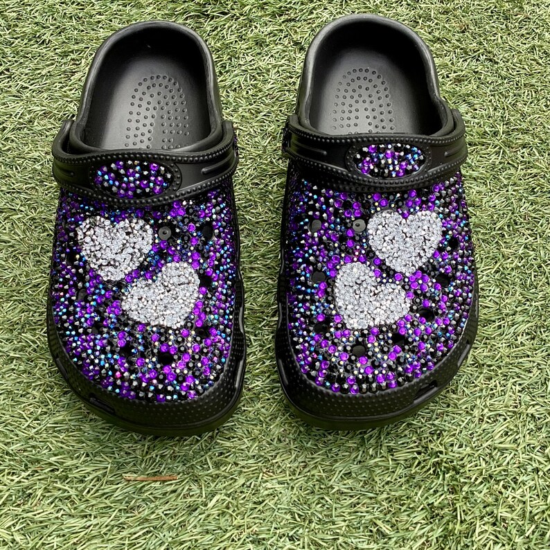 Ready to Ship, Blinged Out, croc Inspired, Purple, Size 7, Size 8, Heart Crocs, Glam Crocs ...