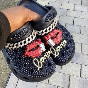 Croc Inspired Clogs, Blinged-out, Black Crocs, Gold, Size 7, Size 8, Ready to Ships, Gifts for ...