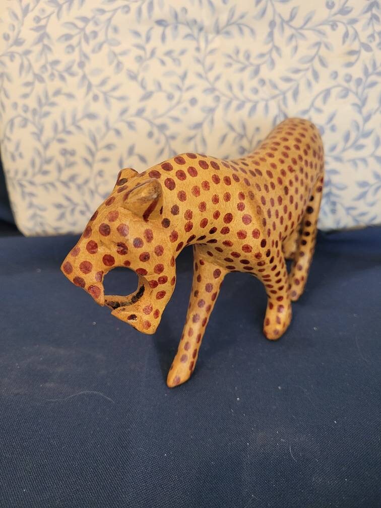 Vintage Carved Wooden Leopard - Etsy