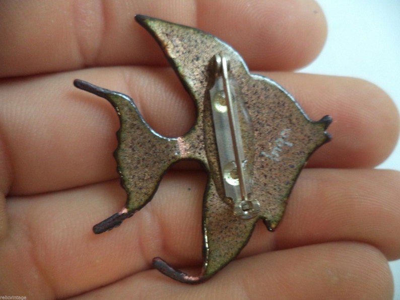 Angelfish Brooch by Inga Carlson 1960s Hand-painted Enamel on Copper ...