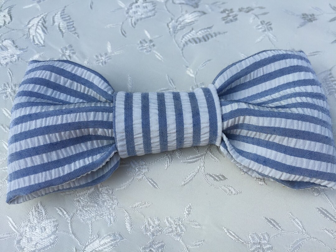 Blue Stripe Bow Tie / Blue Stripe Cotton Bow Tie / Marine Style Bow Tie ...