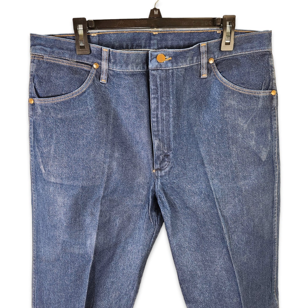 Wrangler Denim Jeans Mens 38x36 Straight Leg USA Made Heavy Starched ...