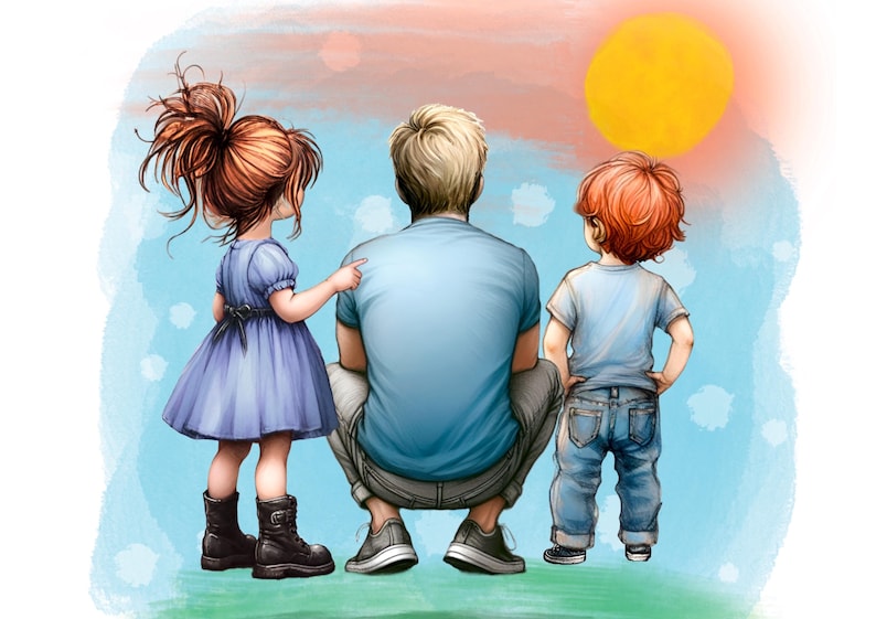 Dad and Kids Watercolour Artwork | Father's Day Gift Print - Etsy