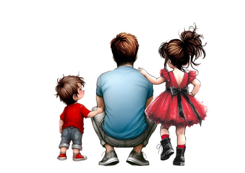 Dad and Kids Watercolour Artwork | Father's Day Gift Print - Etsy