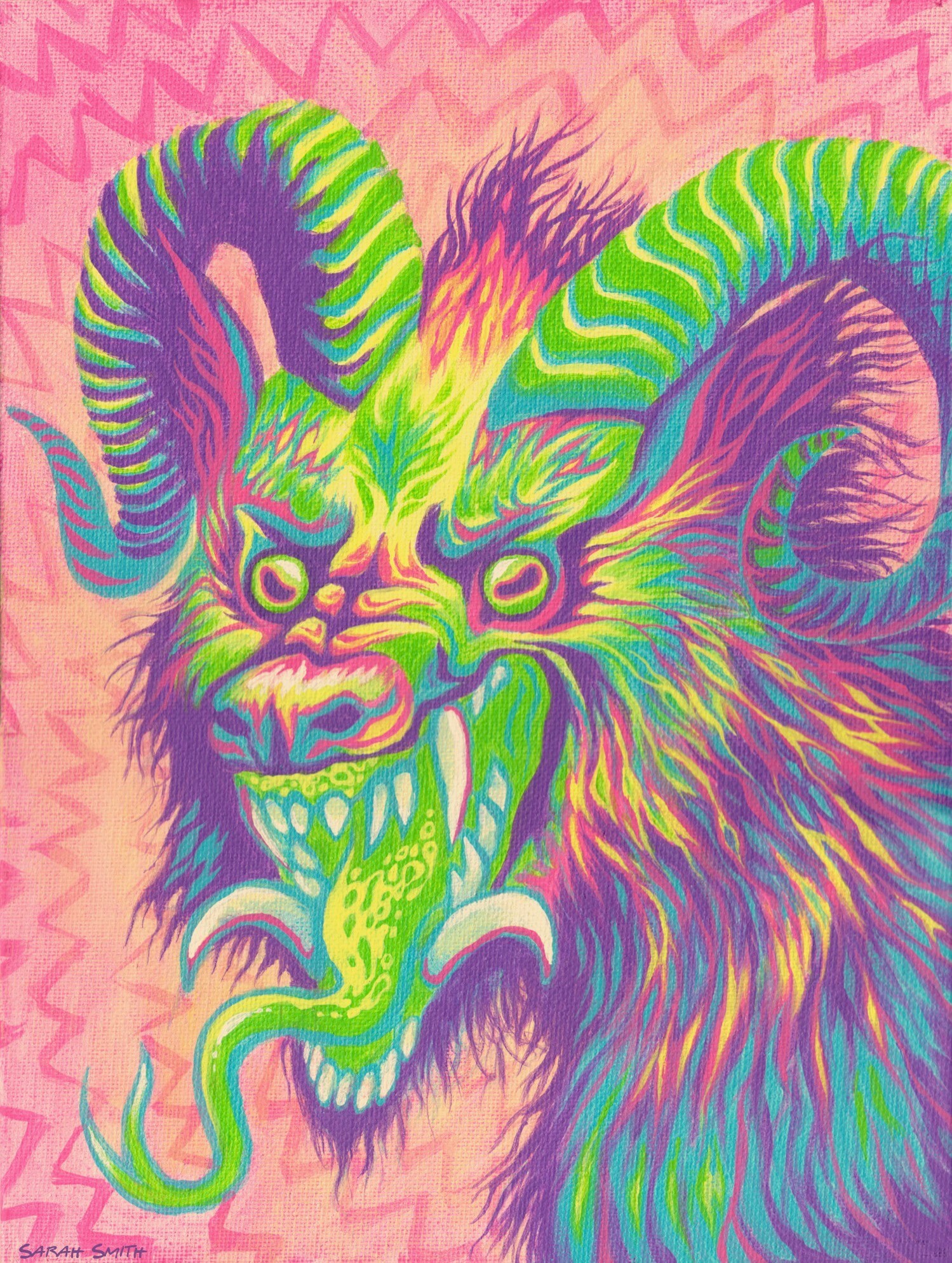 Original Art Demon Wolf Psychedelic Painting in Acrylic | Etsy