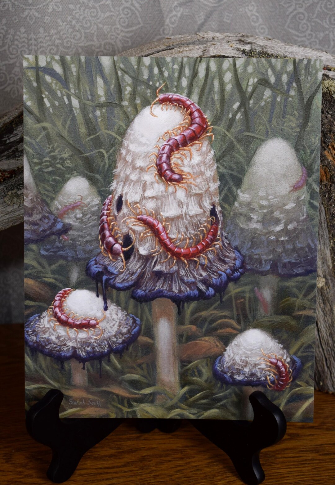 Centipedes and Ink Caps, Oil Painting 8x10" Giclee Print, Mushroom and ...