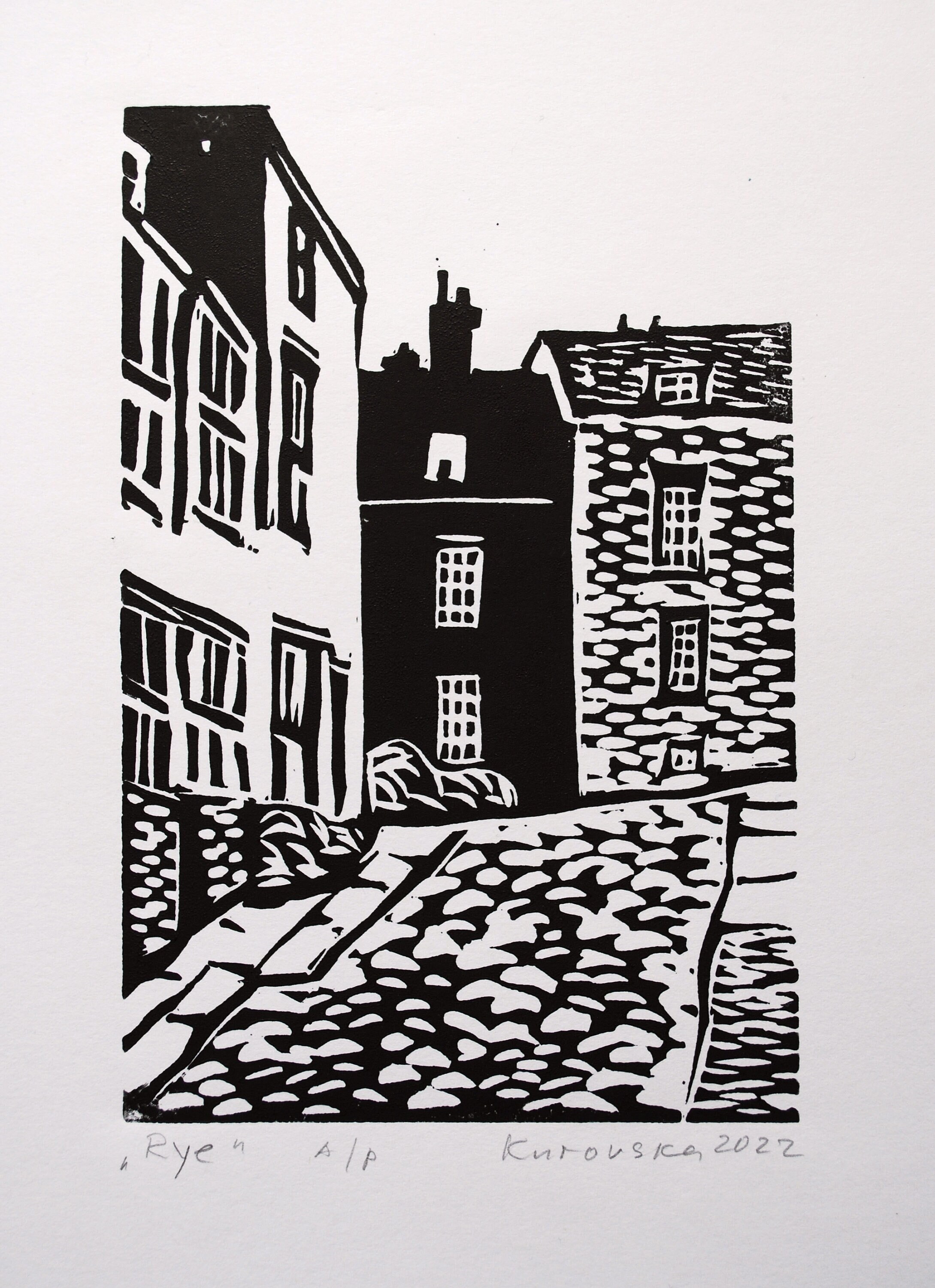 Heritage Haven: A Handprinted Linocut Print of Rye's Enchanting Street ...