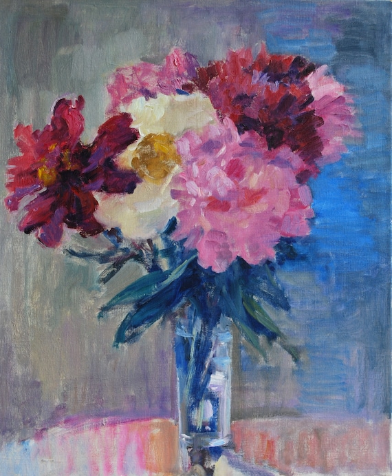 Peonies original oil painting. Colorist impressionist still | Etsy
