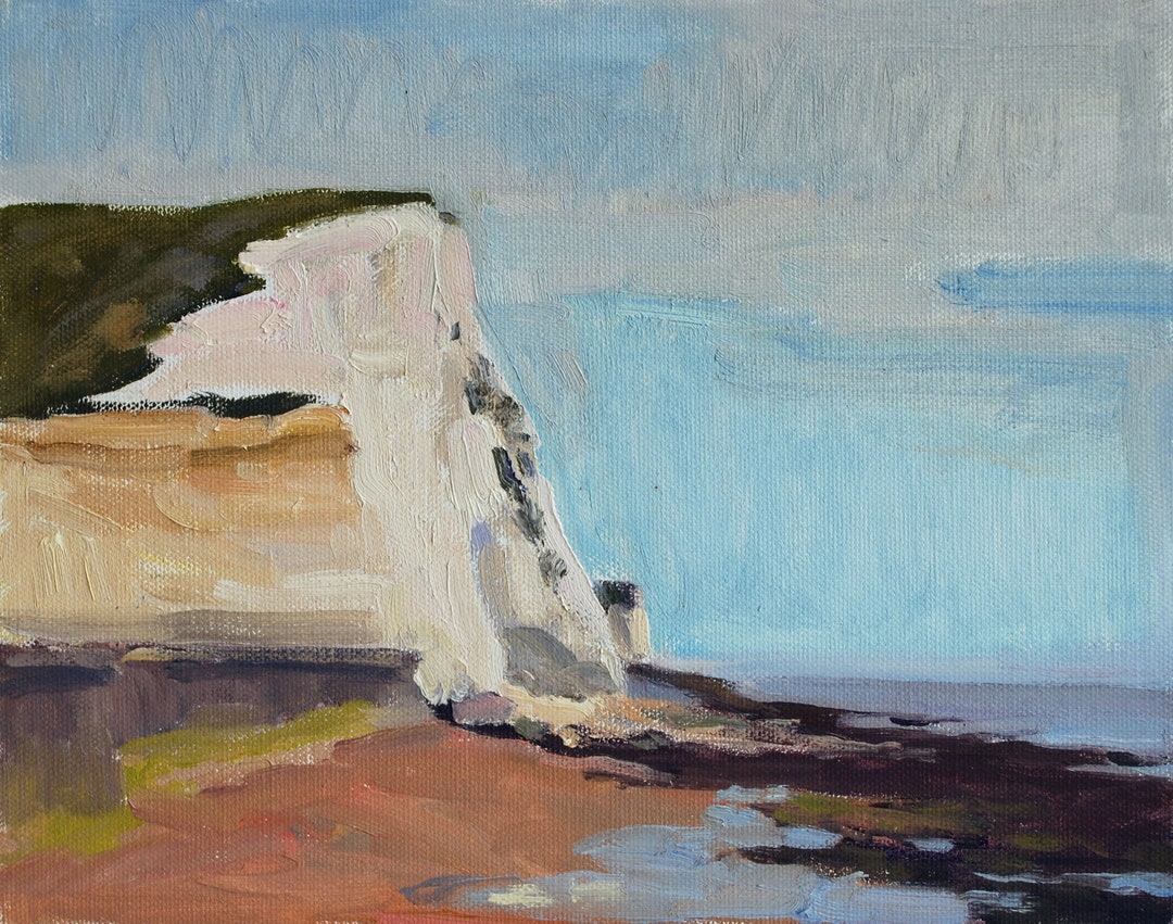 Saltdean Beach Oil Painting: Tranquil Coastal Cliffs Artwork, 10x12 ...