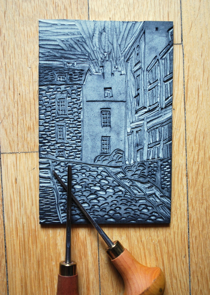Heritage Haven: A Handprinted Linocut Print of Rye's Enchanting Street ...