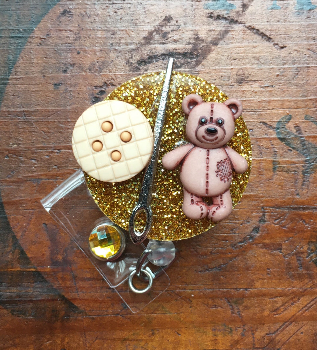 Teddy Bear With Missing Button ID Badge Reel - Etsy