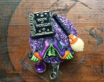 Halloween Magic Spell Book ID Badge Reel | Etsy